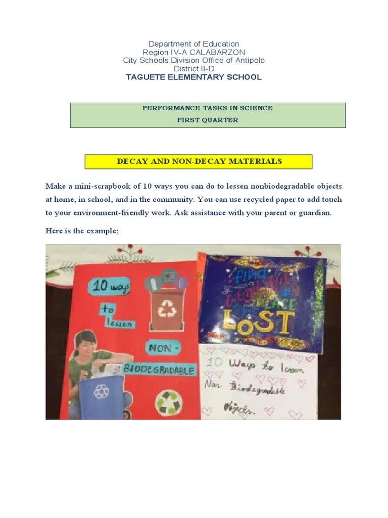 Decay and Non-Decay Materials: Taguete Elementary School | PDF