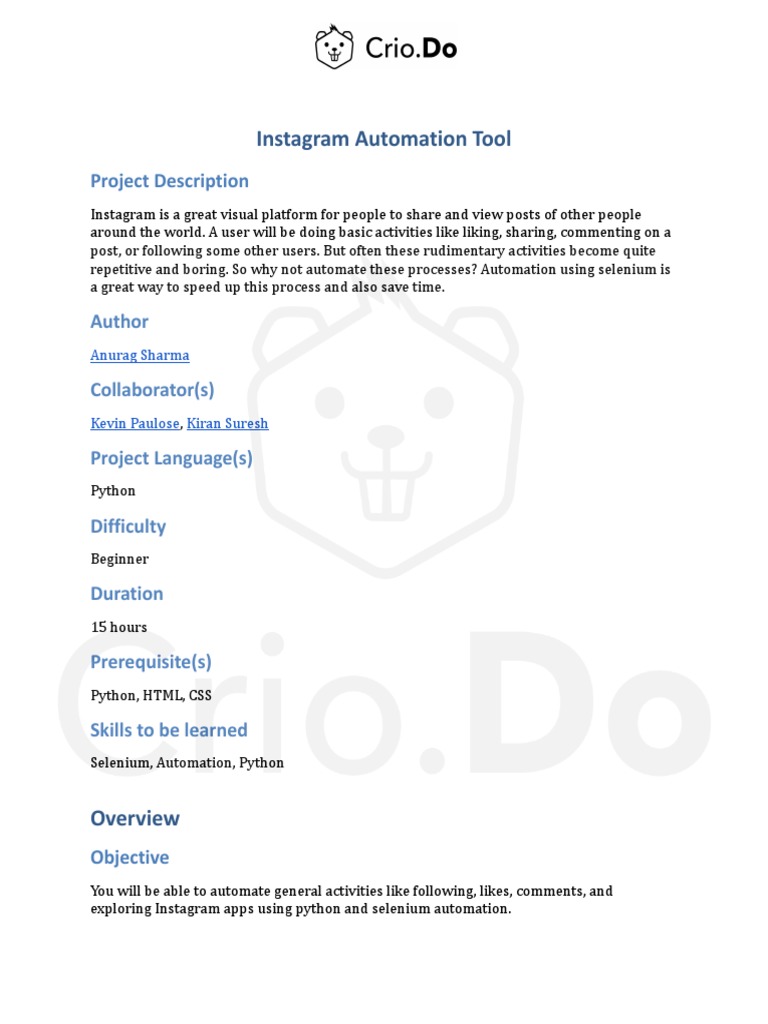 Instagram Automation Tool: Project Description | PDF | World Wide Web ...