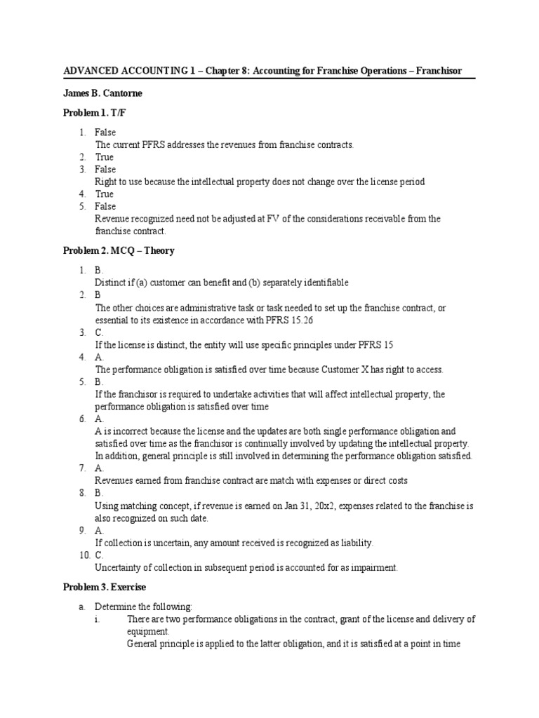 ADVANCED ACCOUNTING 1 - Chapter 8: Accounting For Franchise Operations ...