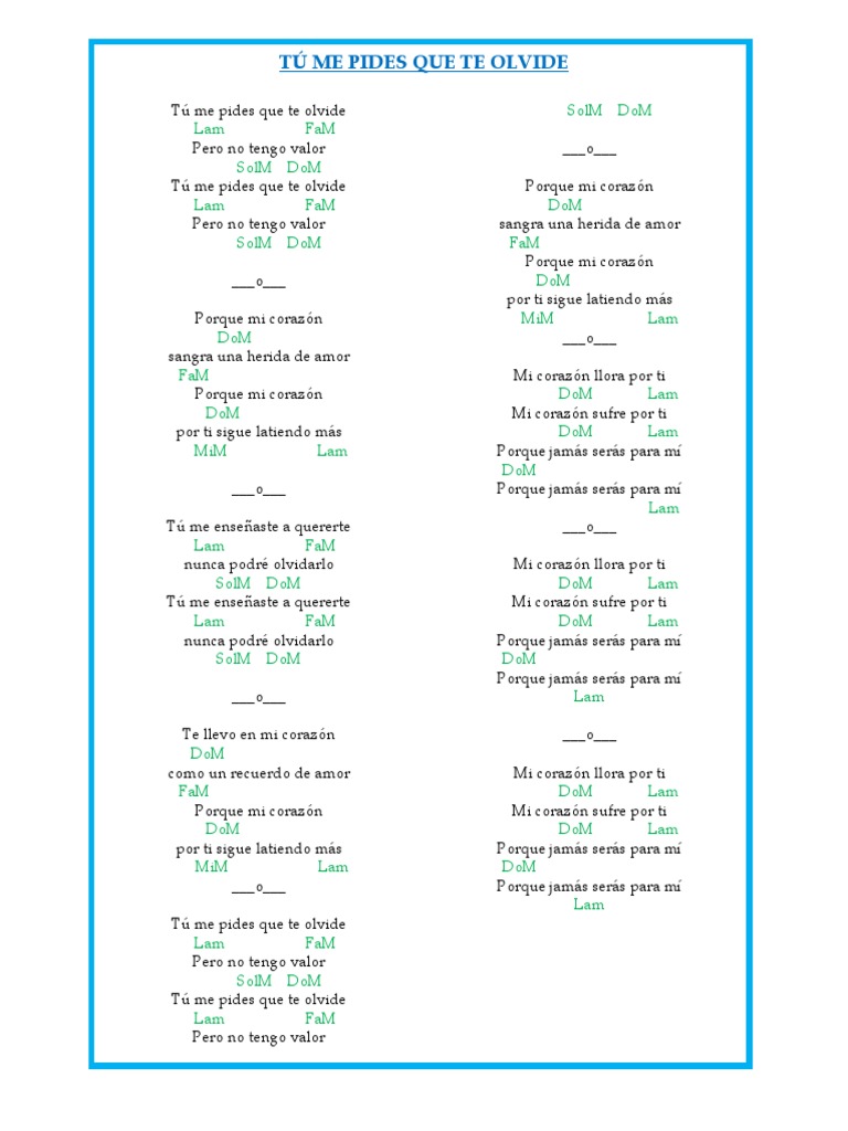 4 Tú Me Pides Que Te Olvide Letra y Acordes | PDF