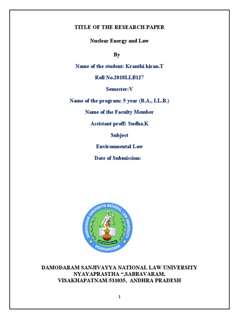Title of The Research Paper Nuclear Energy and Law by | PDF | Fukushima ...