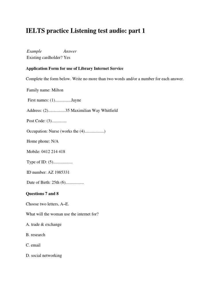 IELTS Practice Listening Test | PDF | Internet | Climate Change