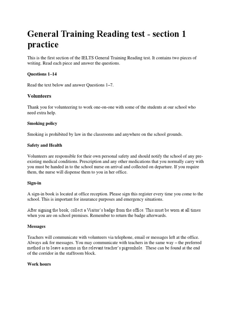 IELTS General Training Reading Practice | PDF | Employment