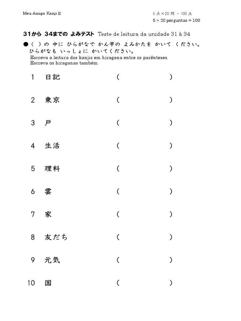 Meu Amigo Kanji 2, Tesuto 31-34 | PDF