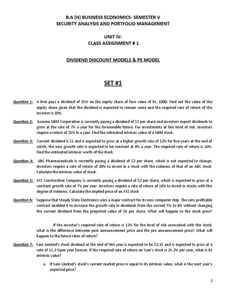 B.A (H) Business Economics-Semester V Security Analysis and Portfolio ...