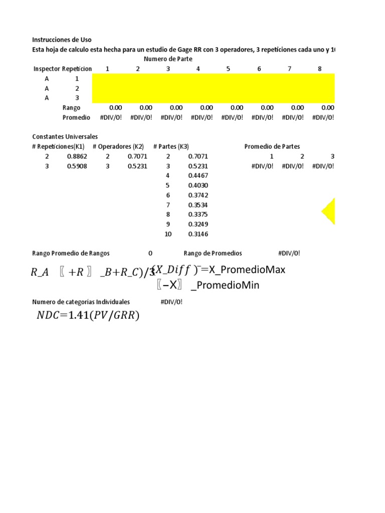 Gage RR EXCEL TEMPLATE | PDF | Computación incremental | Cambio tecnológico