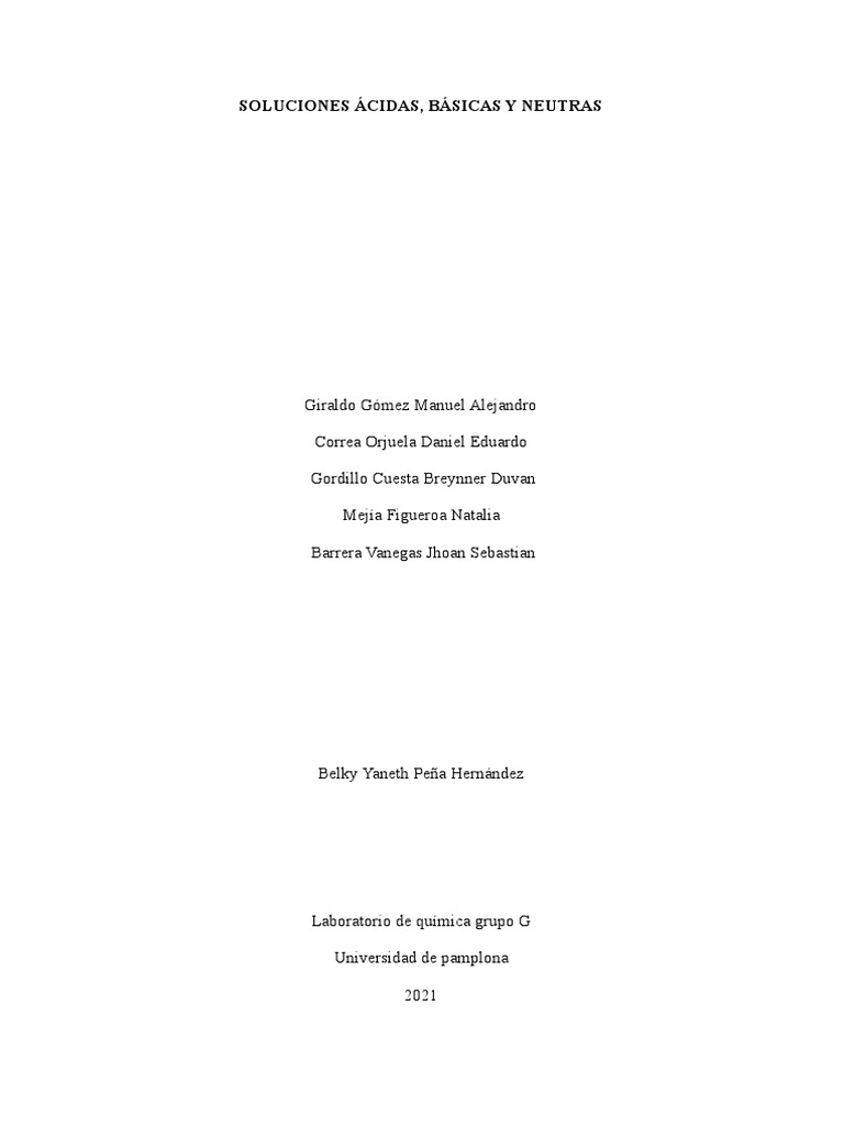 Informe Soluciones Ácidas, Básicas y Neutras | PDF | Ácido | Ph