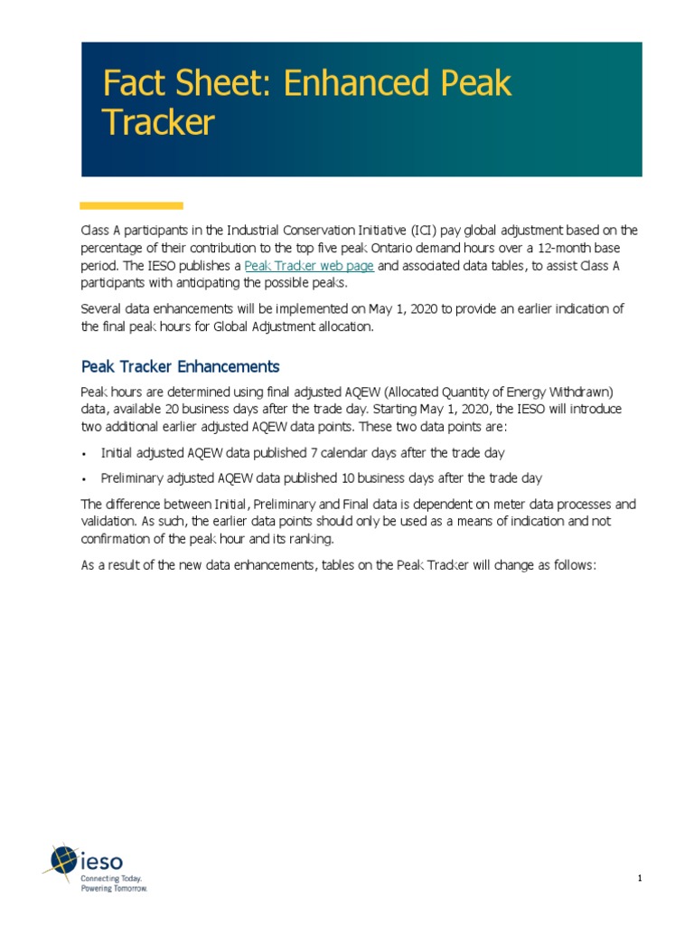 Fact Sheet: Enhanced Peak Tracker | PDF | Ontario | Physical Quantities
