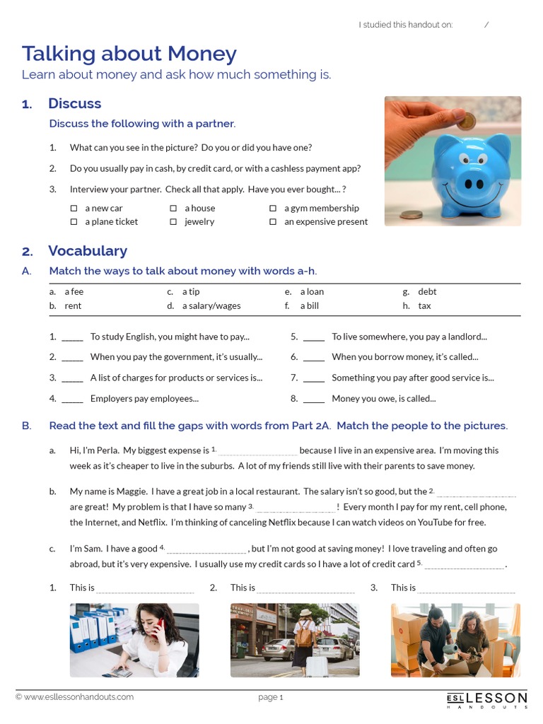 Talking About Money: 1. Discuss | PDF | Fee | Money