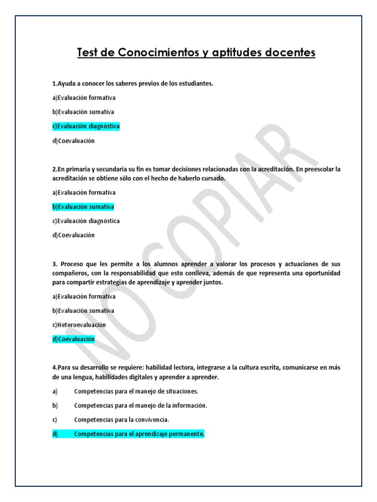 Test de Conocimientos y Aptitudes Docentes | Descargar gratis PDF ...