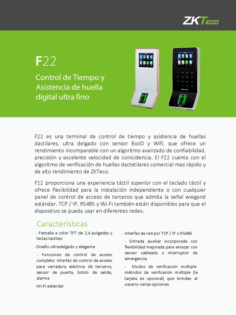 ZKTeco F22 | PDF | Wifi | Electrónica