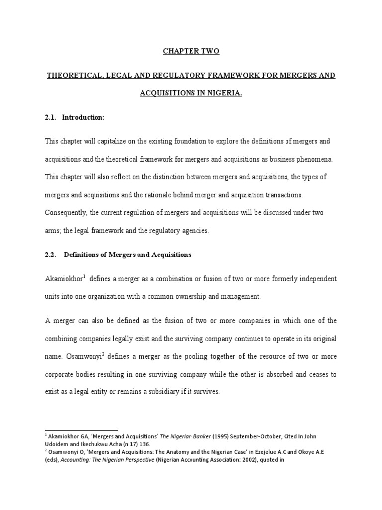 Chapter Two Theoretical, Legal and Regulatory Framework For Mergers and ...