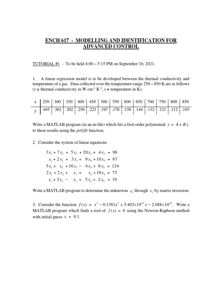 Ench 617 Tutorial1 (2021) | PDF