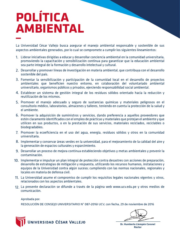 Politica Ambiental UCV | PDF | Sustentabilidad | Residuos