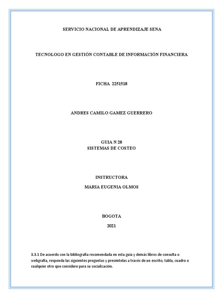 Guia 28 - Andres Camilo Gamez Guerrero | PDF | Costo | Economias