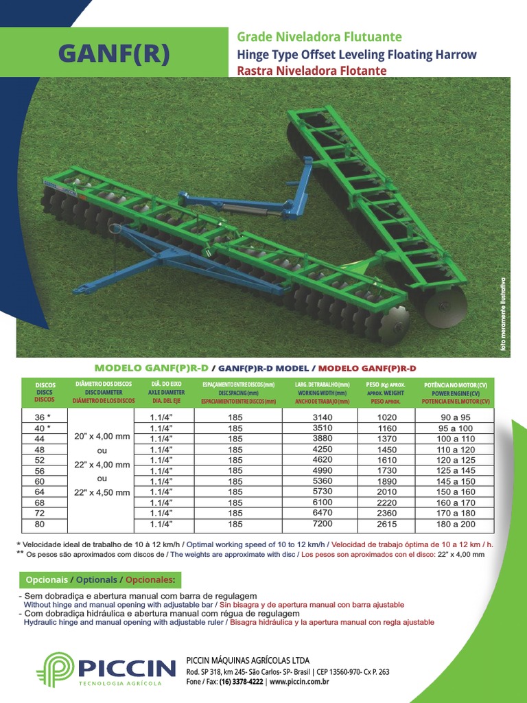 Grade Niveladora Flutuante Piccin | PDF