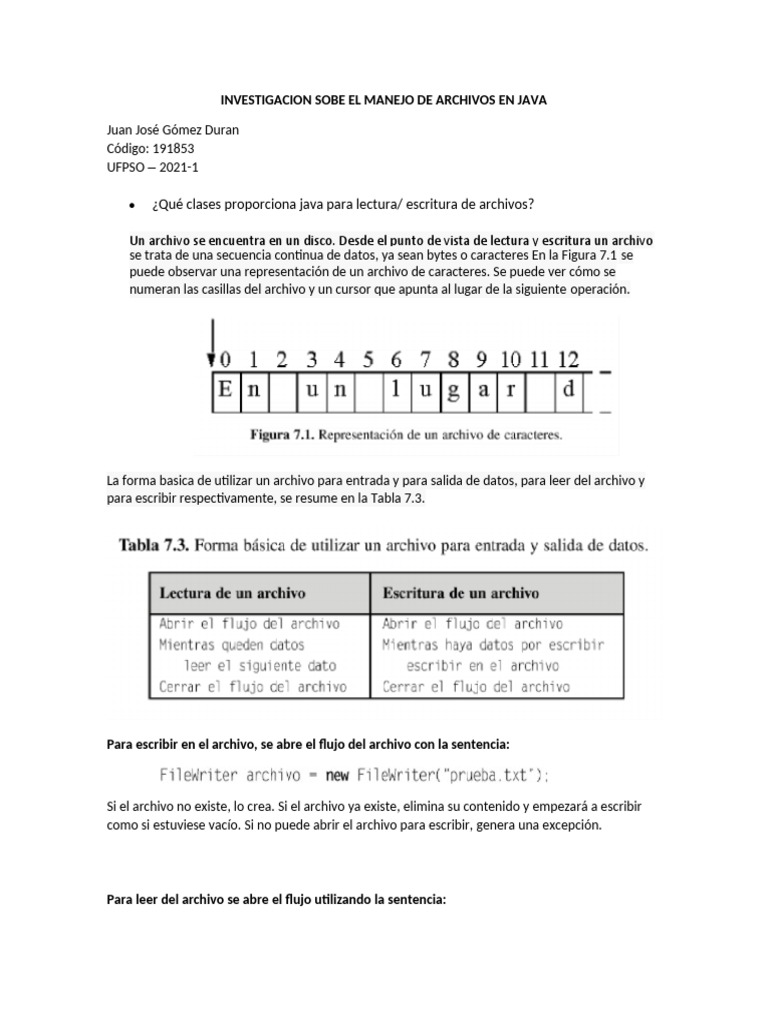 Investigacion Sobe El Manejo de Archivos en Java | PDF | Archivo de ...