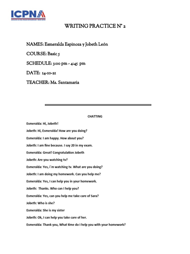 Writing Practice #2 | PDF