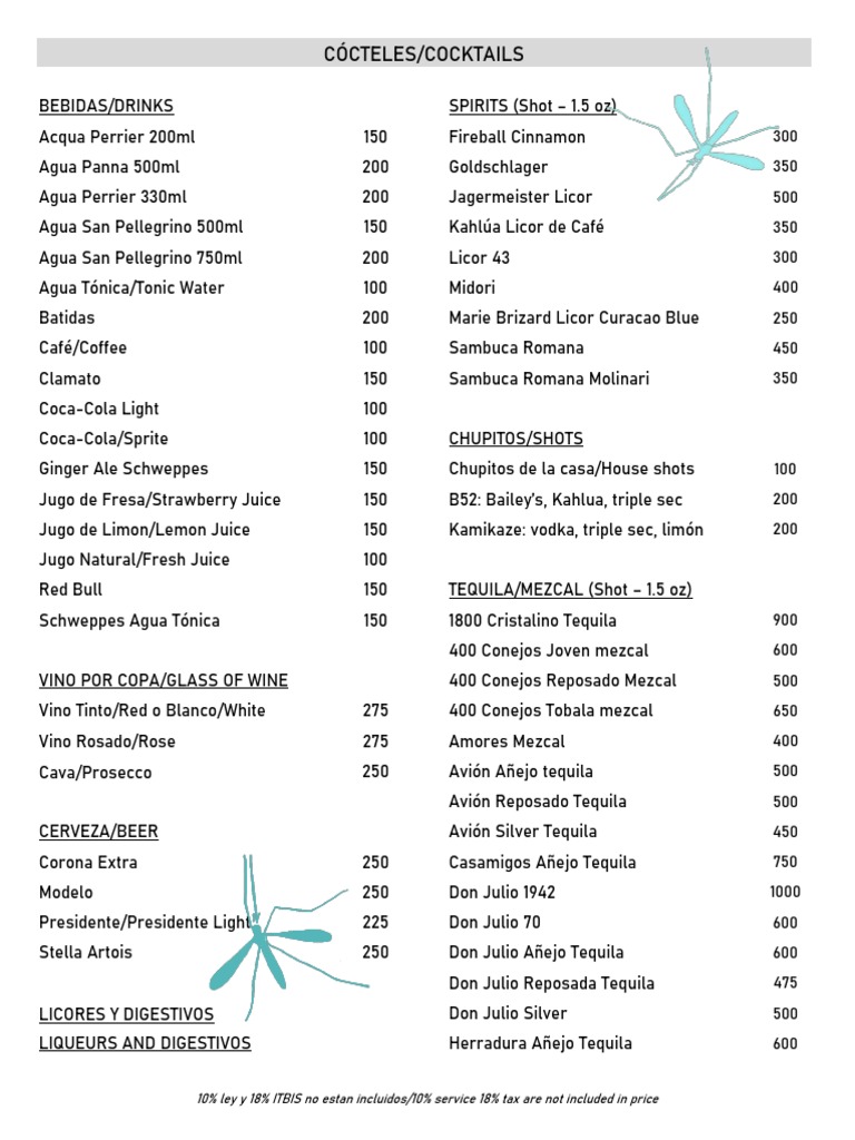 Zona Colonial Bar Menu-0001 | PDF | Whisky | Bebidas alcohólicas