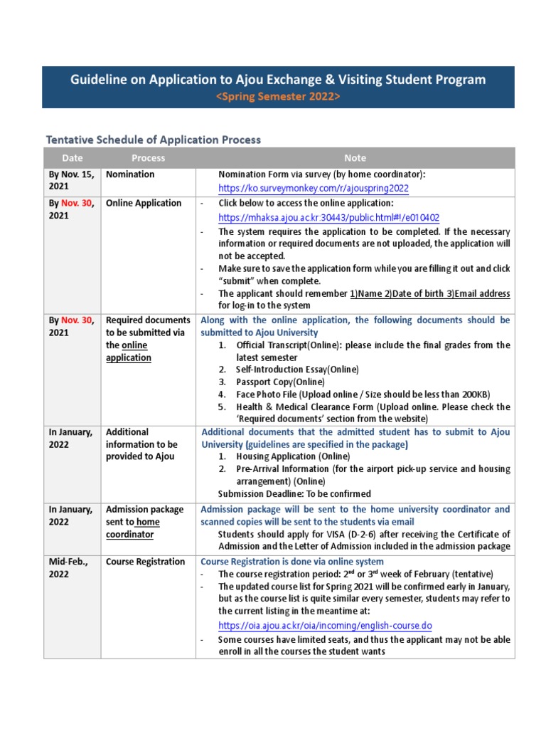 Guideline On Application To Ajou Exchange & Visiting Student Program | PDF | Dormitory ...