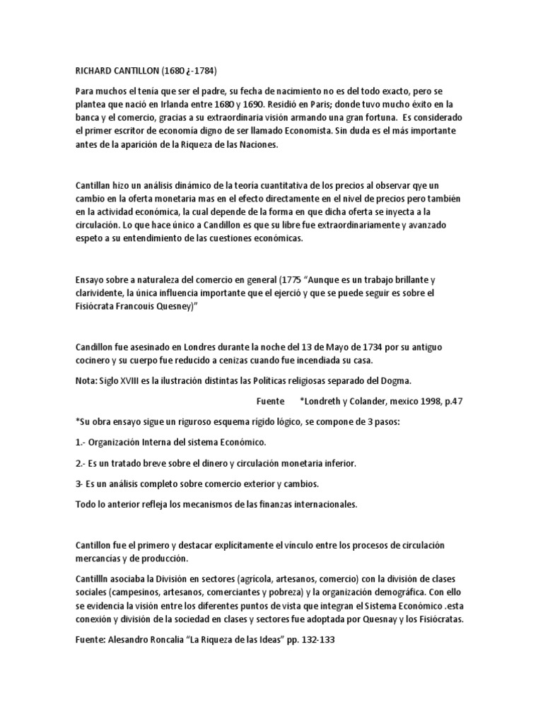 Richard Cantillon Romero Sotelo | PDF | Dinero | Riqueza
