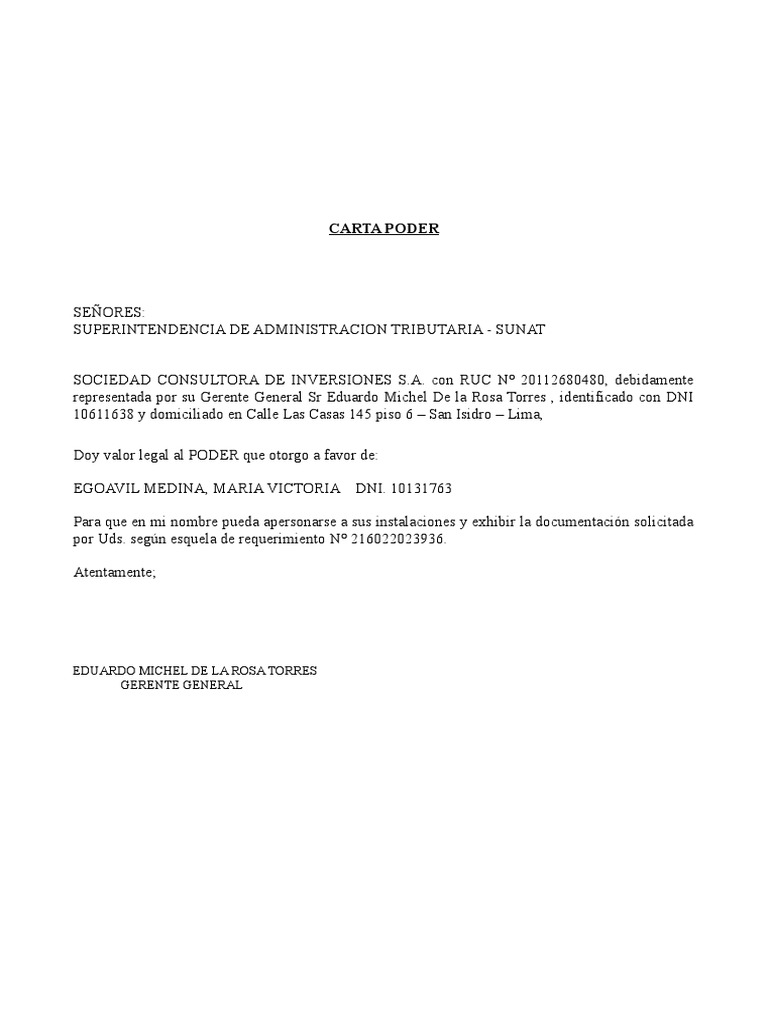 Carta Poder Sunat | PDF