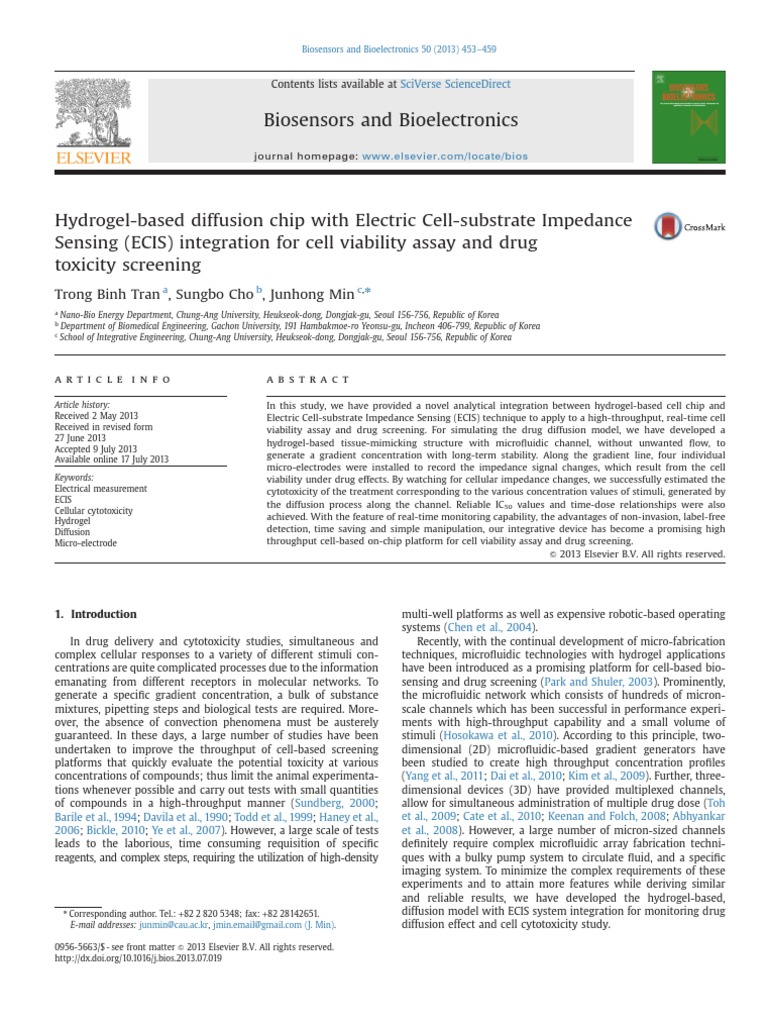 Hydrogel-Based Diffusion Chip With Electric Cell-Substrate Impedance ...