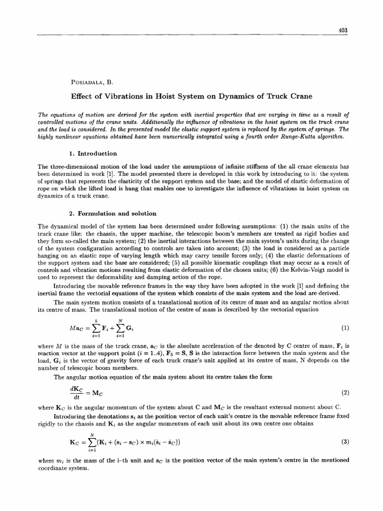 Truck Crane Dynamics Analysis | PDF | Center Of Mass | Force