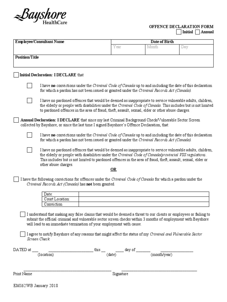 Offence Declaration for Employees | PDF | Criminal Record | Crime ...