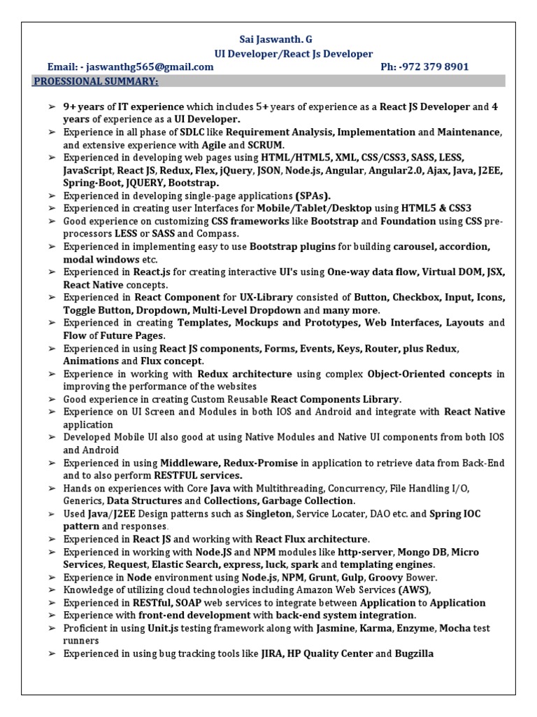 Sai Jaswanth UI React Developer | PDF | Ajax (Programming) | Angular Js