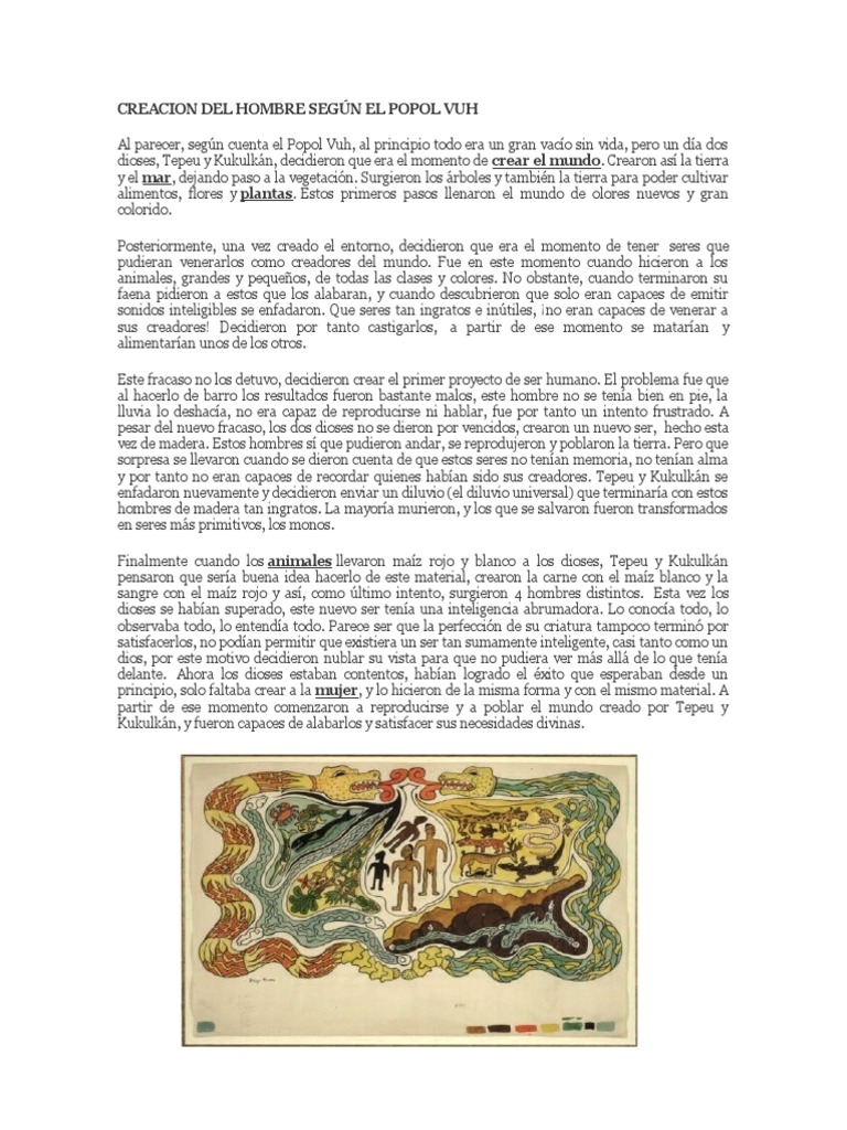Creacion Del Hombre Segun El Popol Vuh | PDF