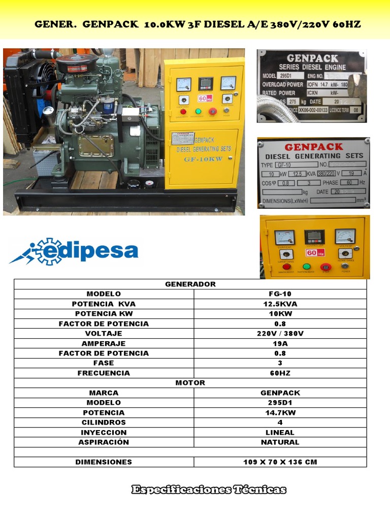 Ficha Tec GENERADOR GENPACK GF 10KW | PDF