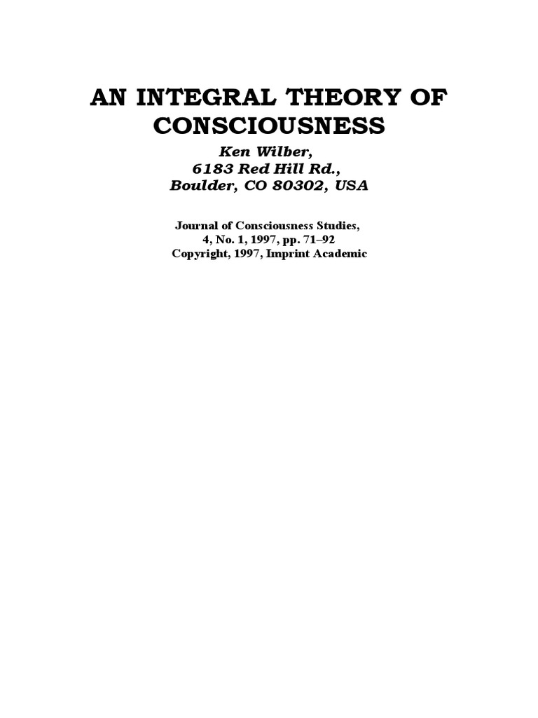 Wilber, Ken - An Integral Theory of Consciousness (2001) | PDF ...