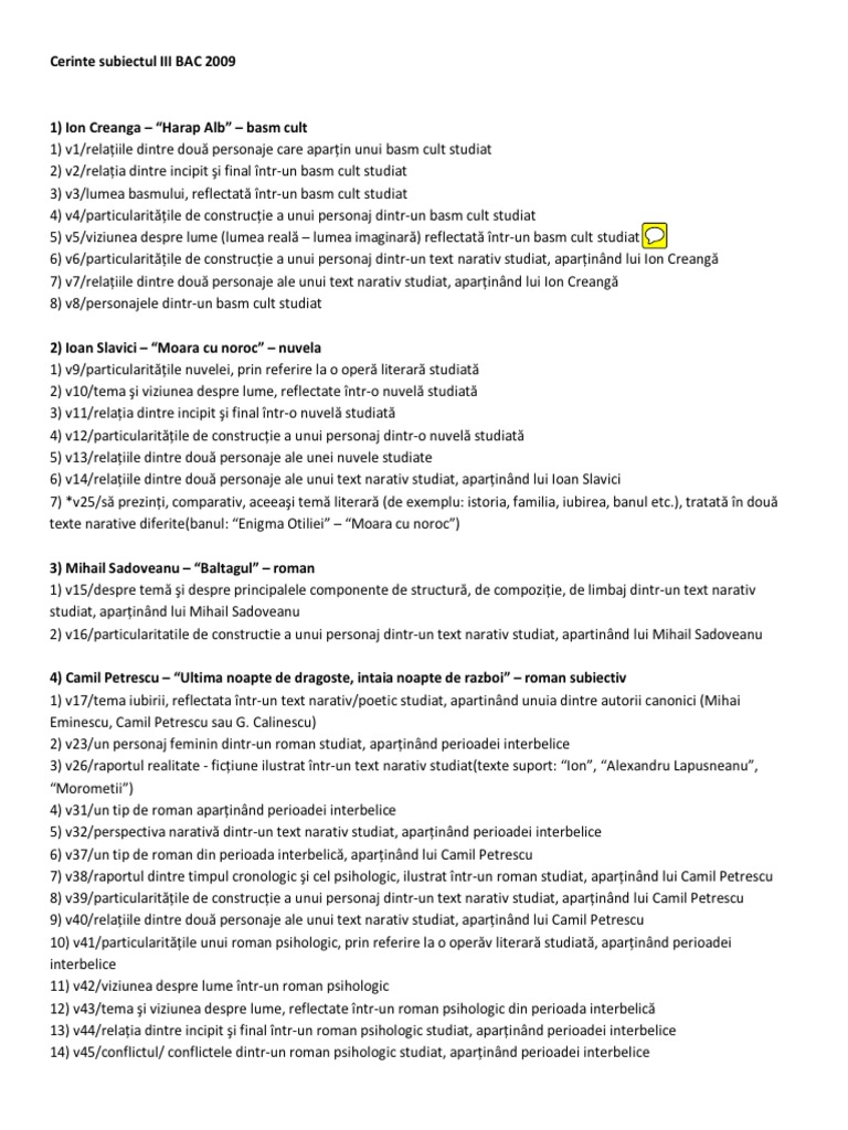 Cerinte Subiectul III BAC | PDF