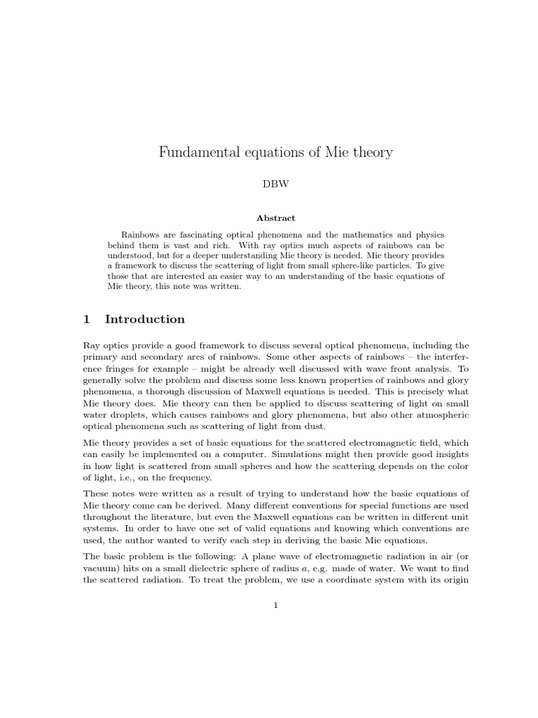 Fundamental Equations of Mie Theory | PDF | Scattering | Rainbow