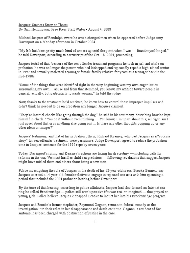 Michael Jacques Story Aug 08 | PDF | Probation | Rape