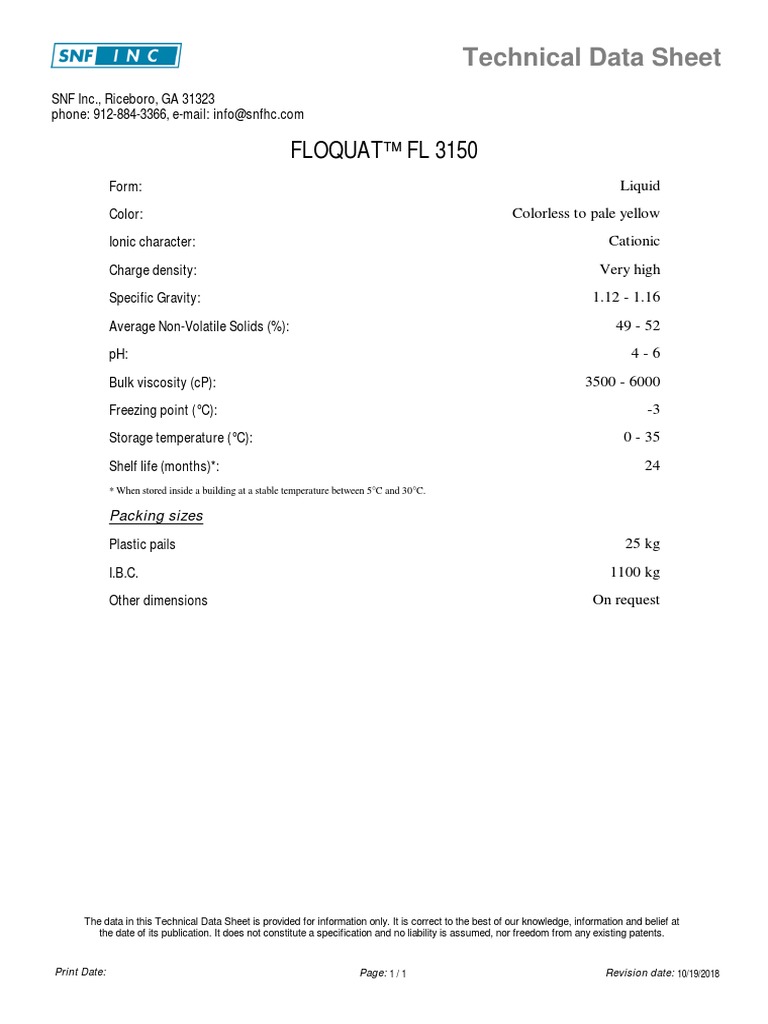 Floquat™ FL 3150 - TDS - MS | PDF | Chemistry | Physical Sciences