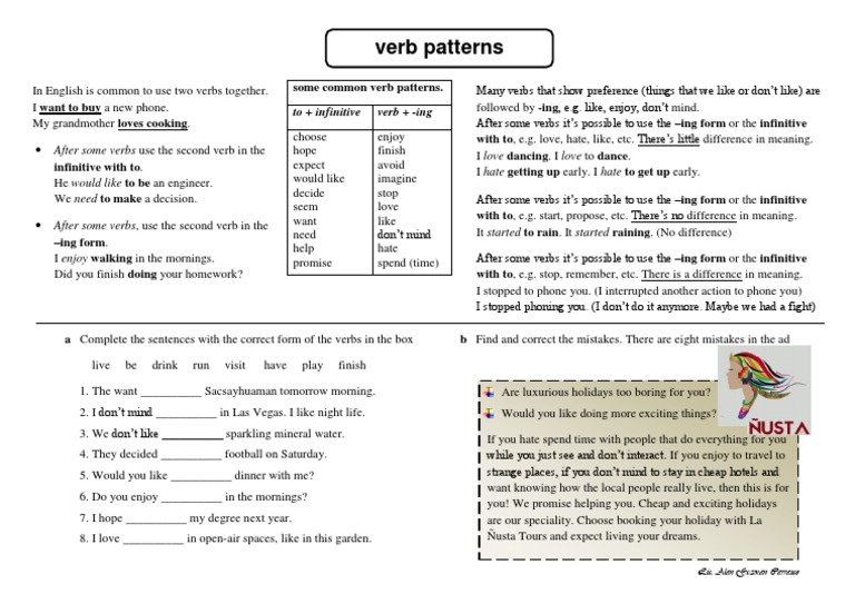 Verb Patterns Exercises | PDF