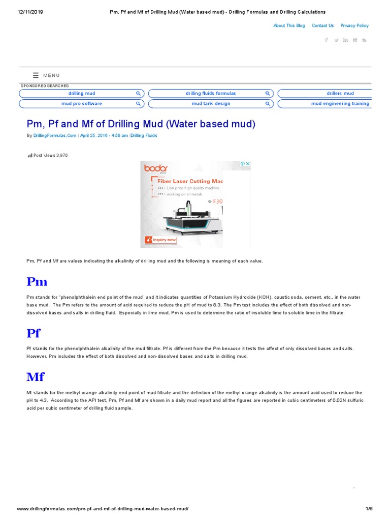 PM, PF and MF of Drilling Mud (Water Based Mud) - Drilling Formulas and ...