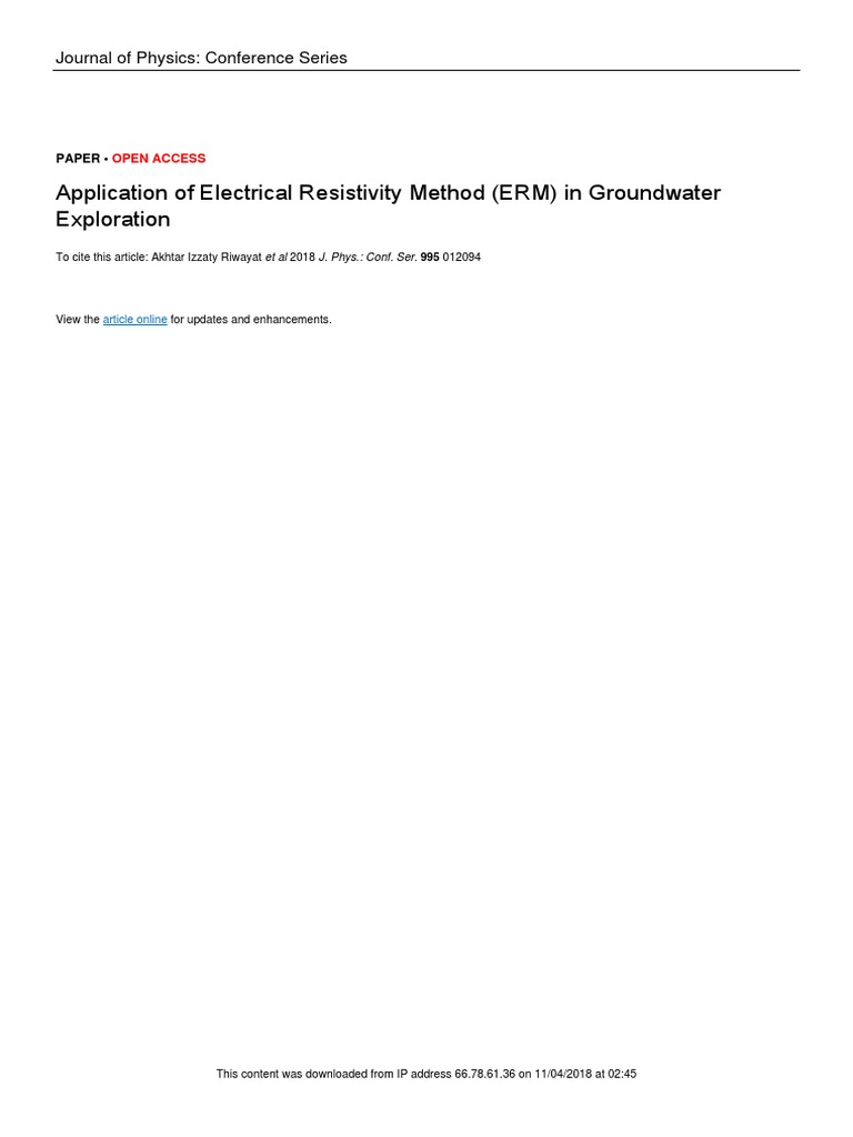 Application of Electrical Resistivity Method ERM I | PDF | Groundwater ...