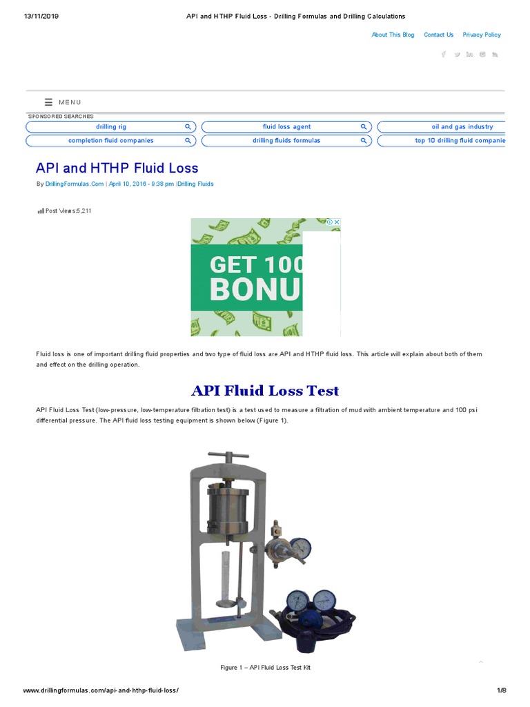 API and HTHP Fluid Loss - Drilling Formulas and Drilling Calculations ...