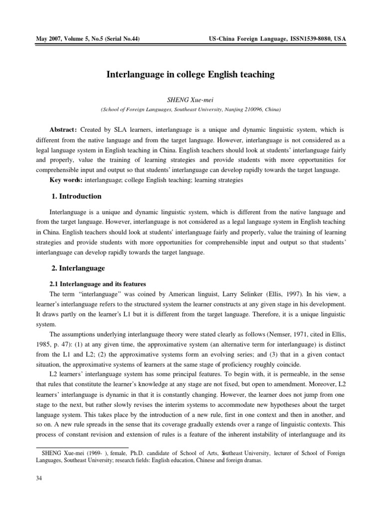 Inter Language and Its Features | PDF | Second Language Acquisition ...