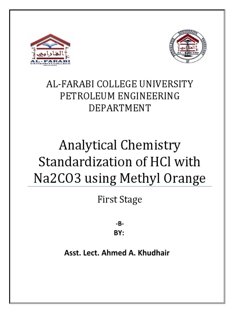 Analytical Chemistry Standardization of HCL With Na2Co3 Using Methyl ...
