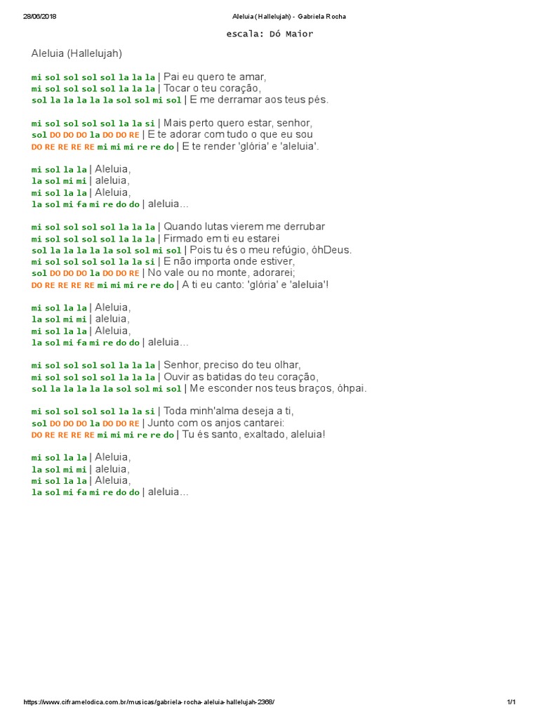 Aleluia (Hallelujah) - Partitura e letra da música cristã composta e ...