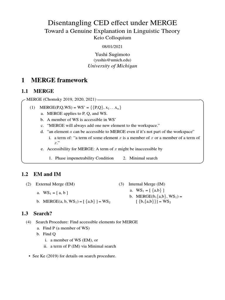 Disentangling CED Effect Under MERGE: Toward A Genuine Explanation in ...