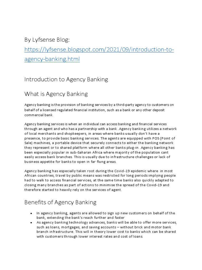 Introduction To Agency Banking | PDF | Banks | Business