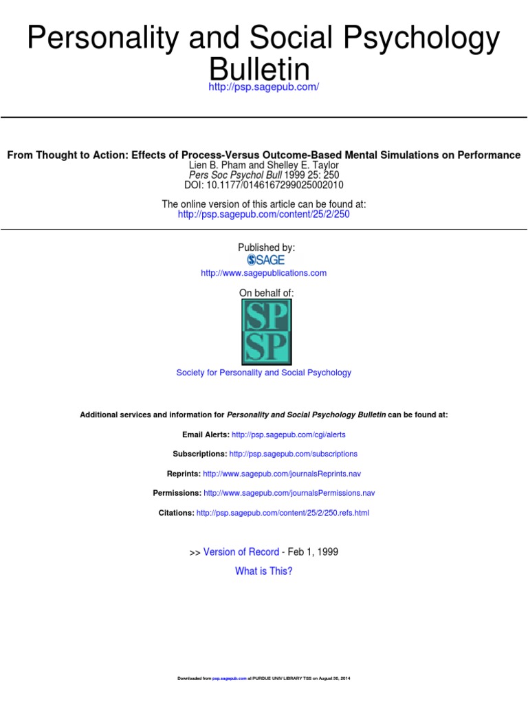 Bulletin Personality and Social Psychology | PDF | Goal | Self Efficacy