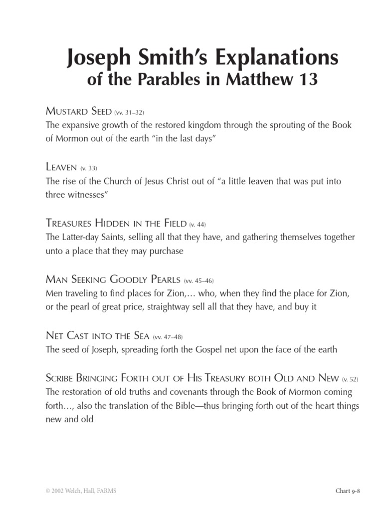 9-8 Joseph Smith's Explanations of Parables in Matthew 13 | Download Free PDF | Parables Of ...