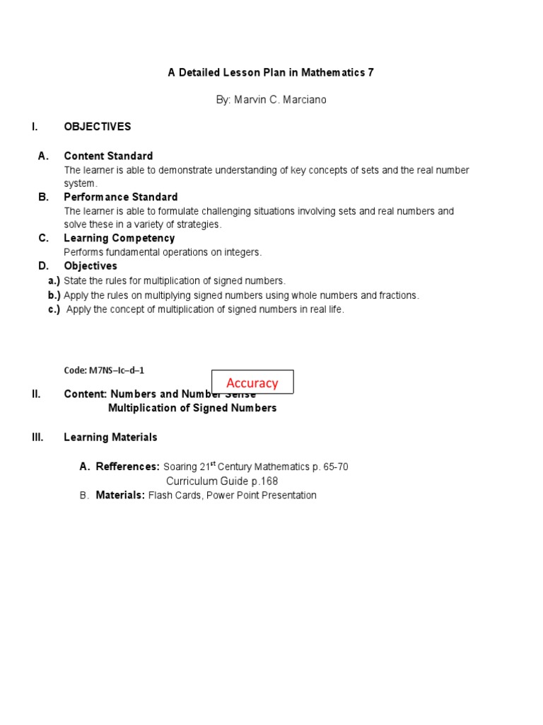 A Detailed Lesson Plan in Mathematics 7 | Download Free PDF ...