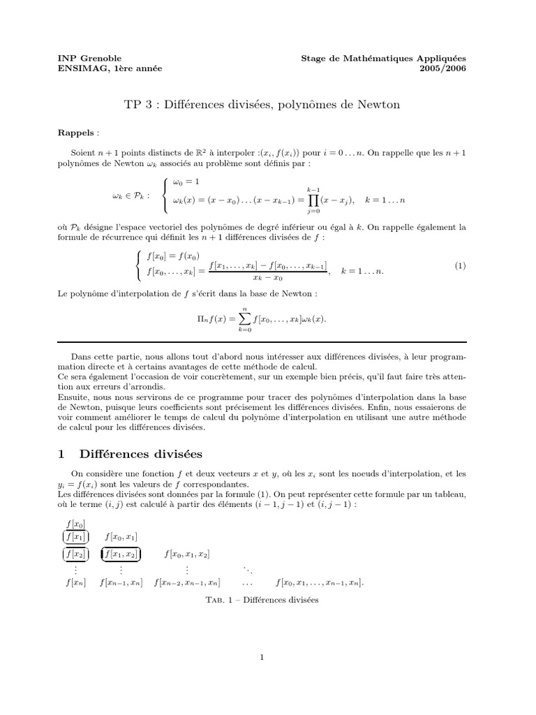 TP 3: Diff Erences Divis Ees, Polyn Omes de Newton | Download Free PDF ...